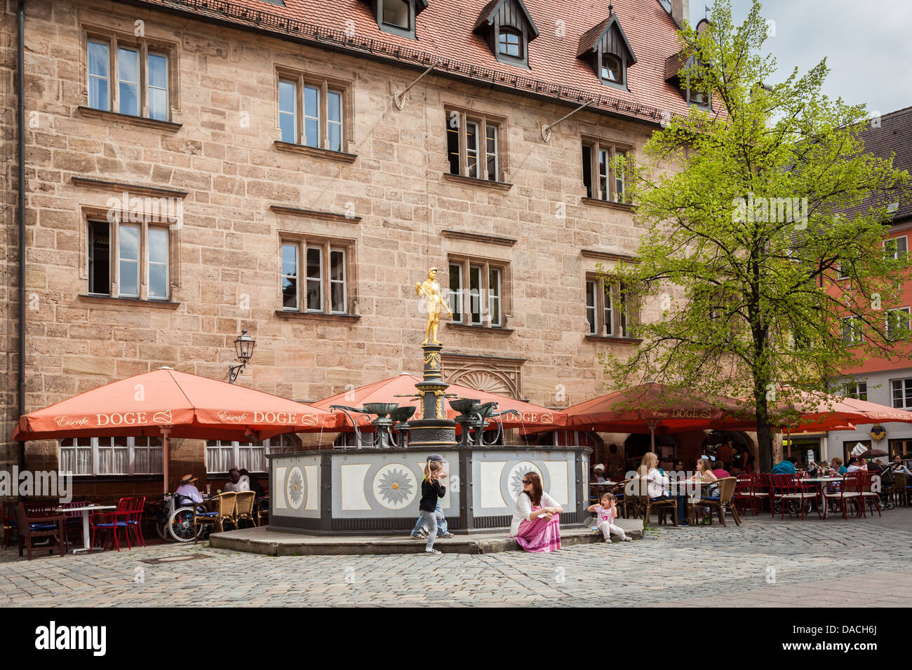 Martin Luther Platz with Old Fountain, Ansbach, Germany, Europe Stock ...