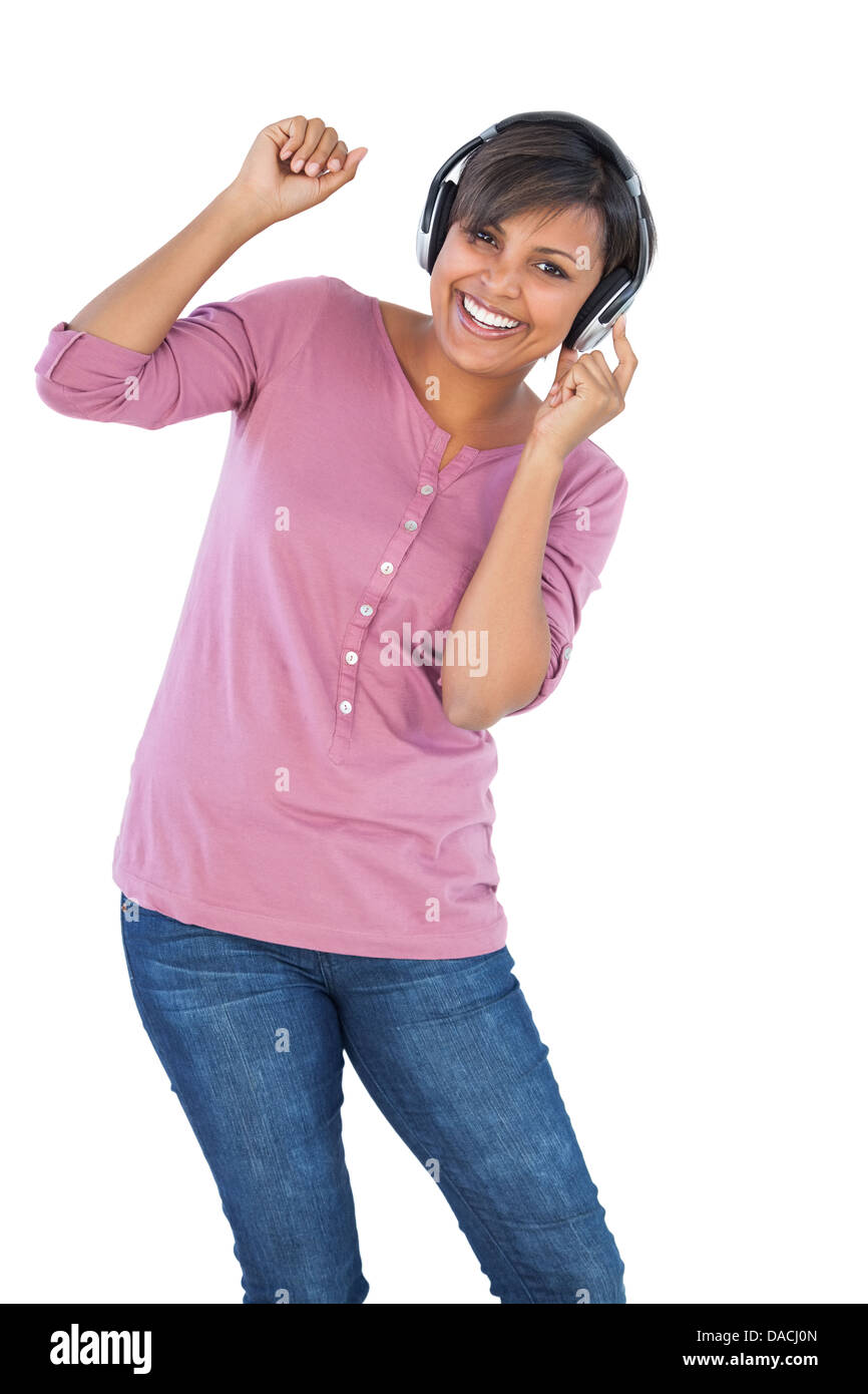 Young black woman listening music Cut Out Stock Images & Pictures - Alamy