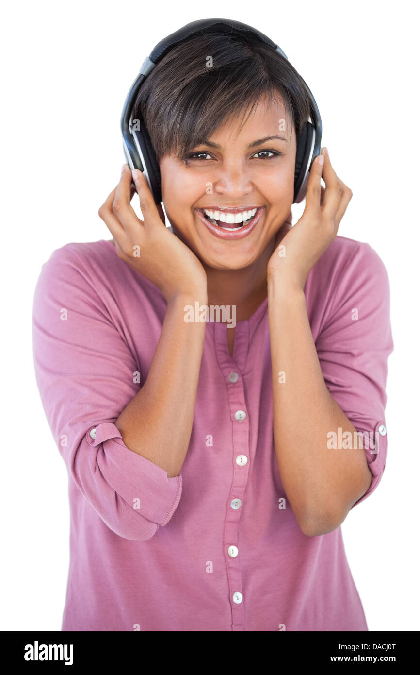 Cute woman enjoying music Stock Photo - Alamy