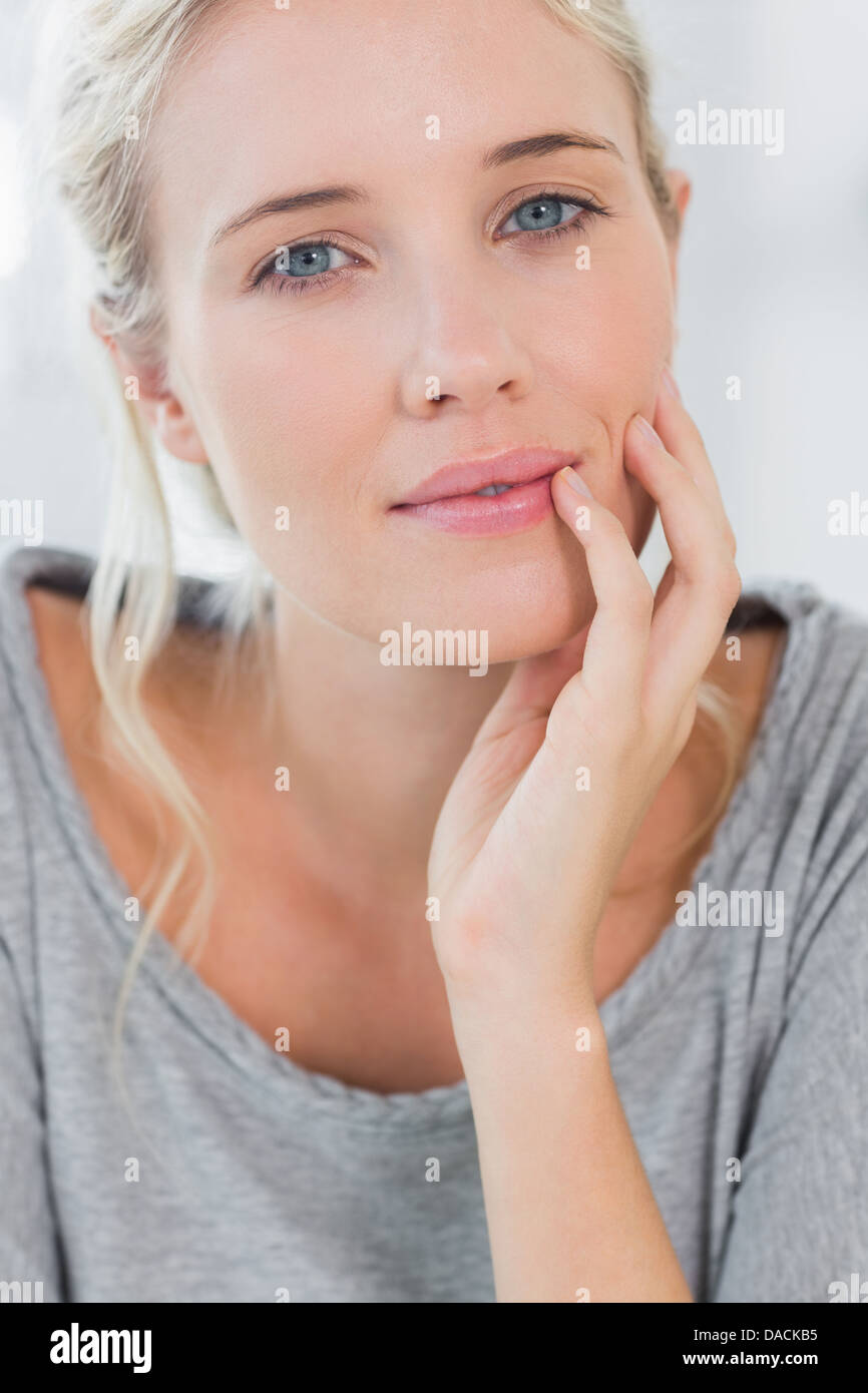 Beautiful blonde woman smiling Stock Photo - Alamy