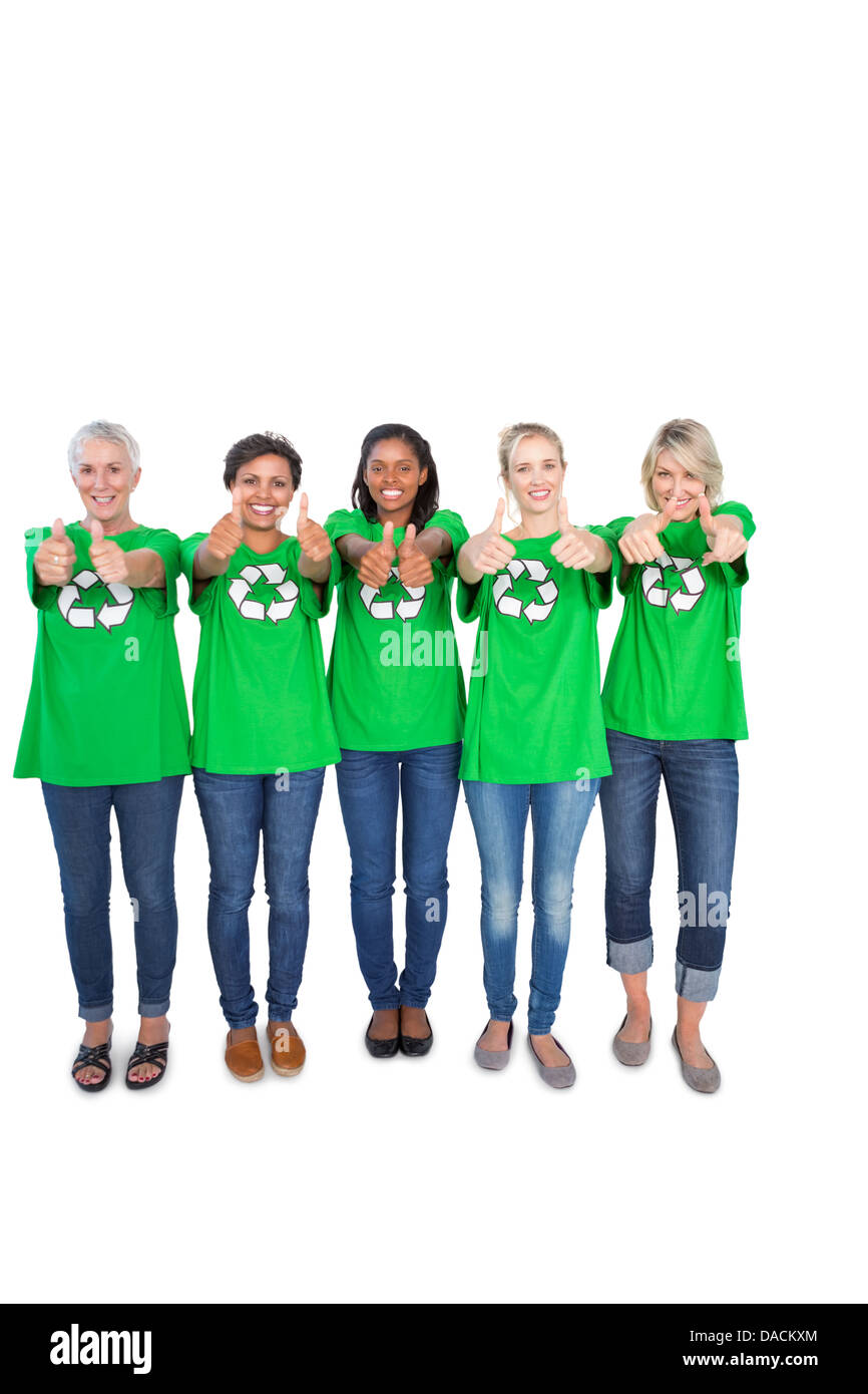 Team of happy female environmental activists giving thumbs up Stock ...
