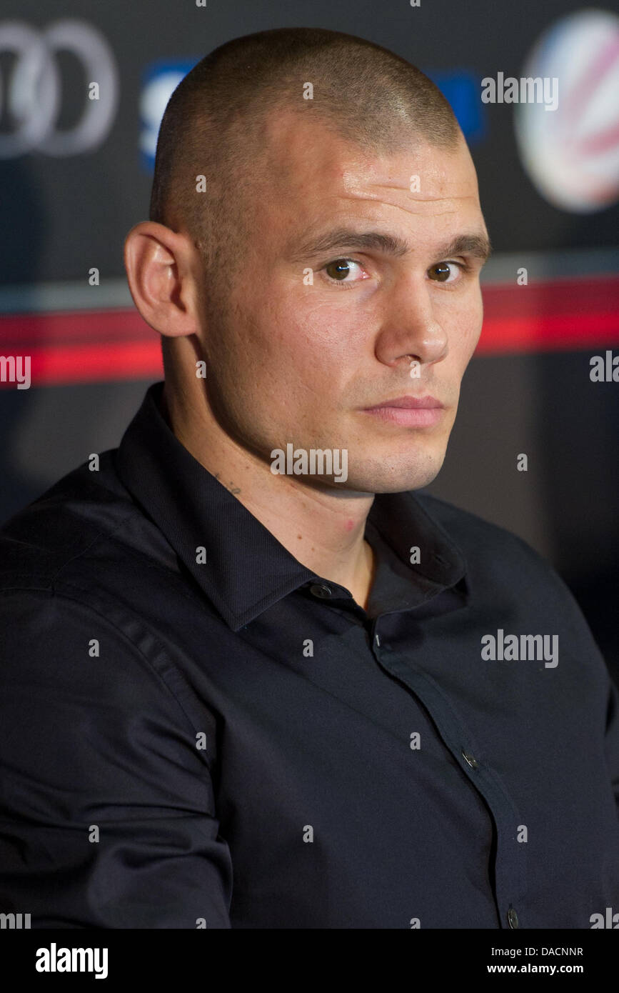 British boxer Martin Murray gives a press conference and talks to his ...