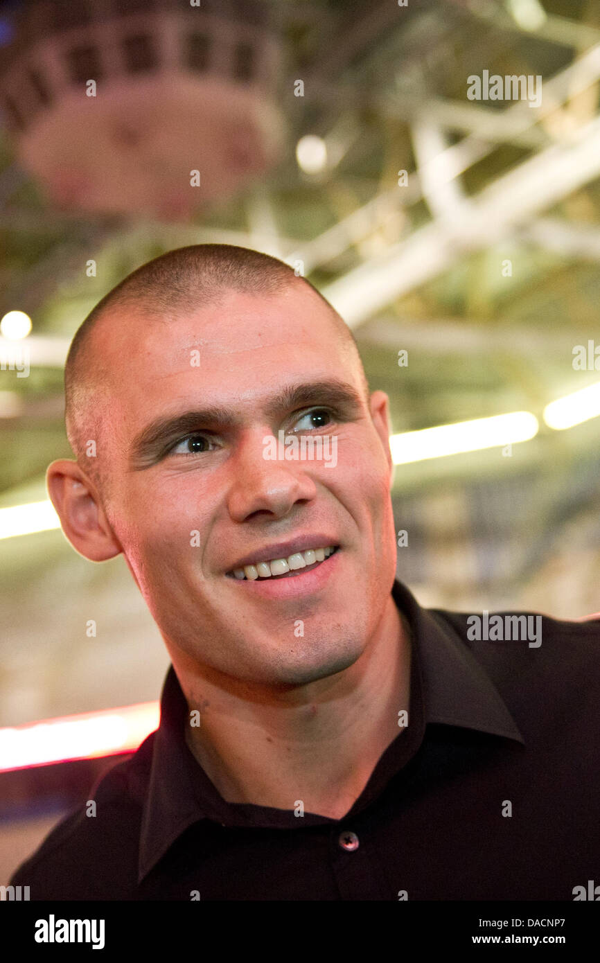 British boxer Martin Murray gives a press conference and talks to his ...