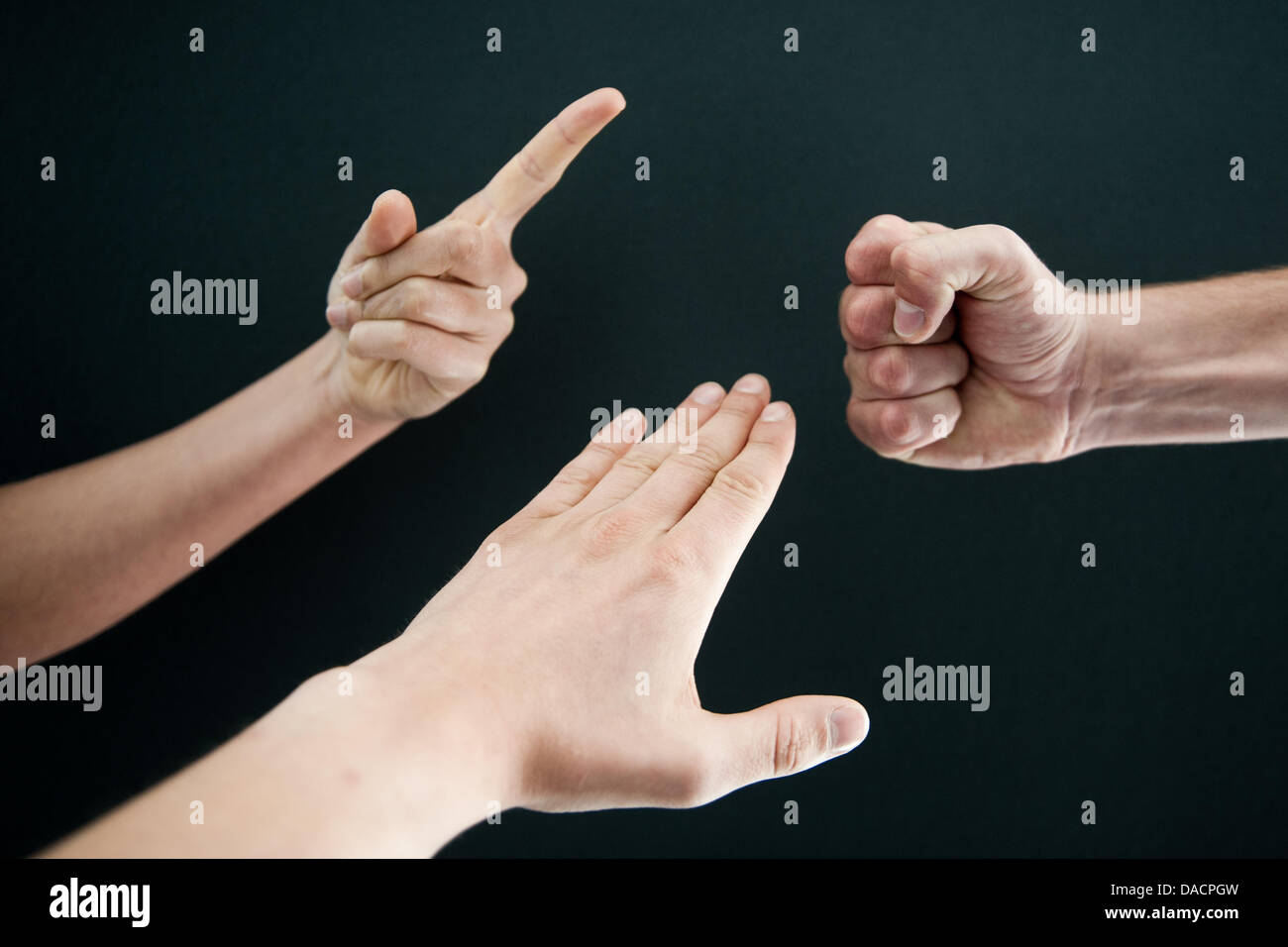 Hands symbolically represent the end of an argument with a mediator in ...
