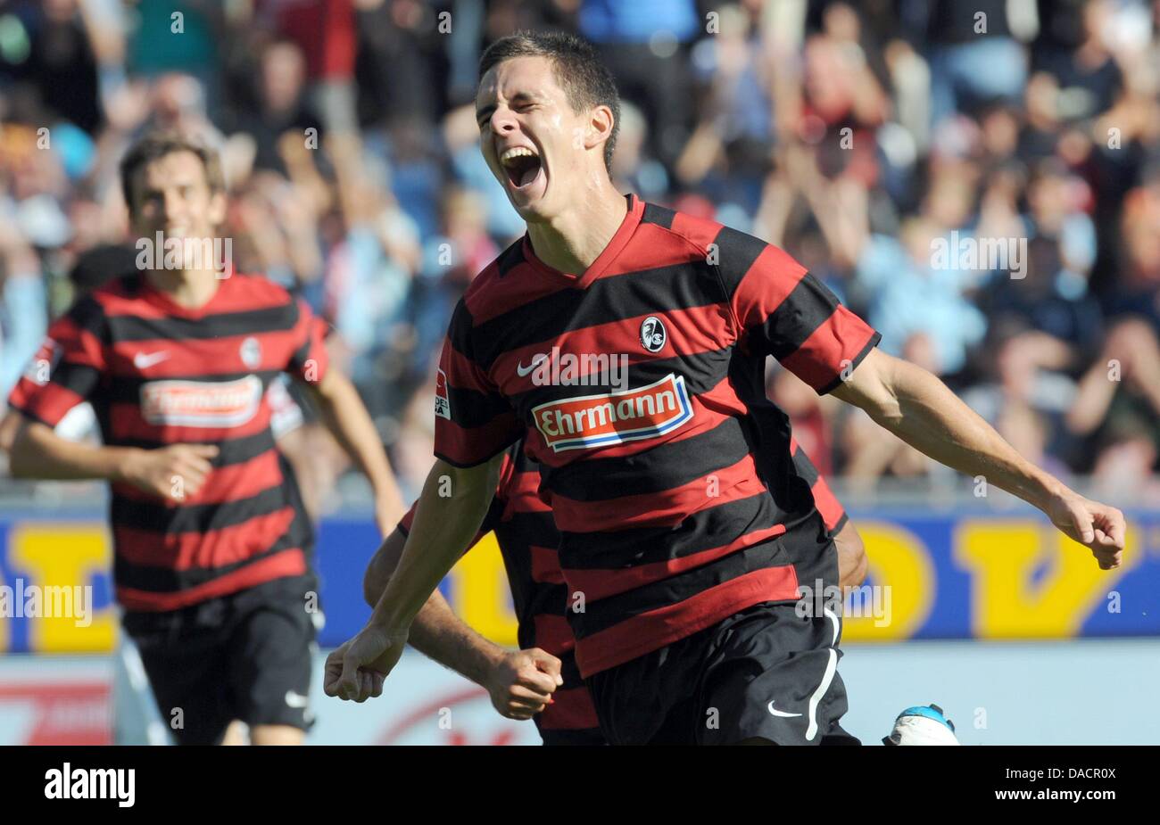 Freiburg's Johannes Flum celebrates his 1-0 goal during the German ...