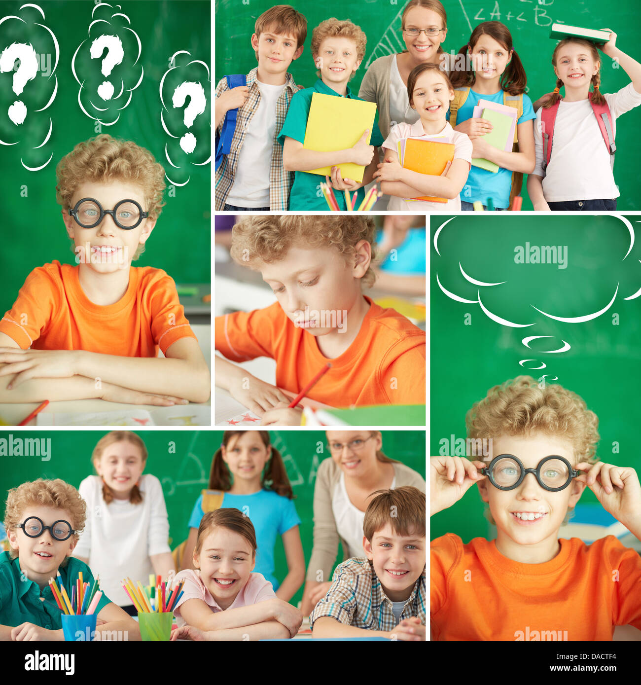 Collage of cute schoolchildren and their teacher in school Stock Photo ...
