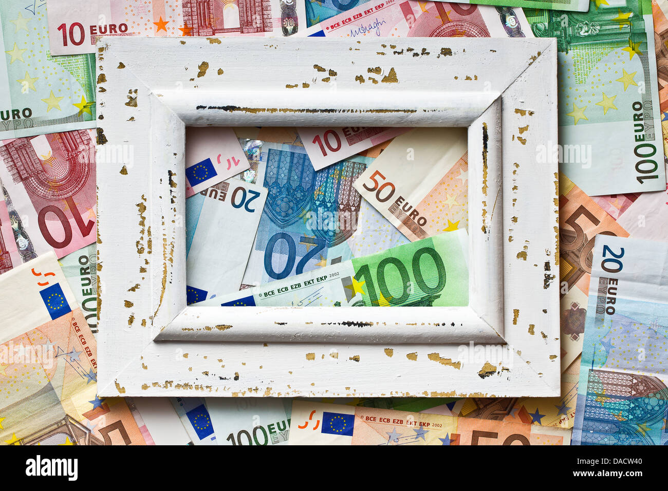 old wooden frame on euro banknotes Stock Photo - Alamy