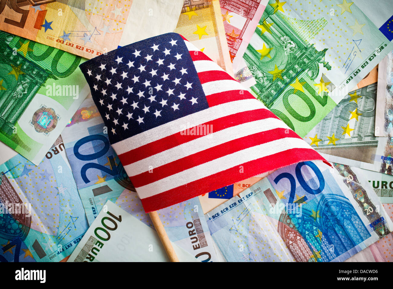 the american flag and euro banknotes Stock Photo - Alamy