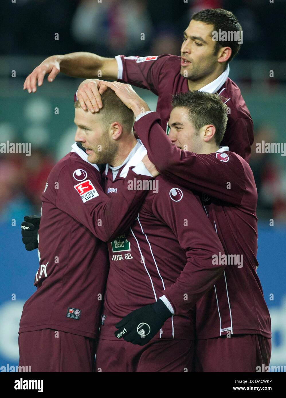 Kaiserslautern's Adam Nemec (C) celebrates his 1-1 goal with teammates ...