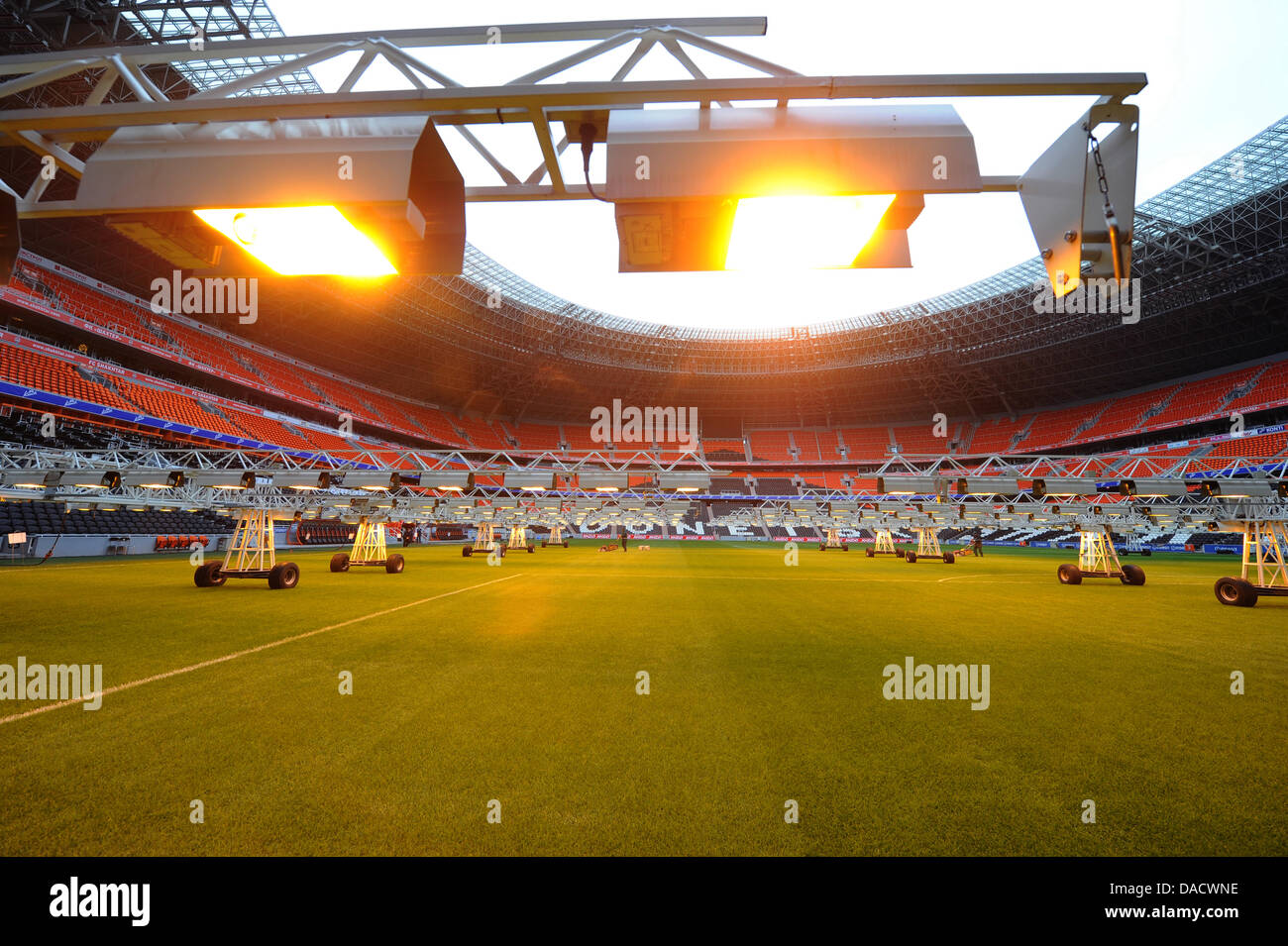 The grass at Donbas Arena is treated with light to improve its quality ...