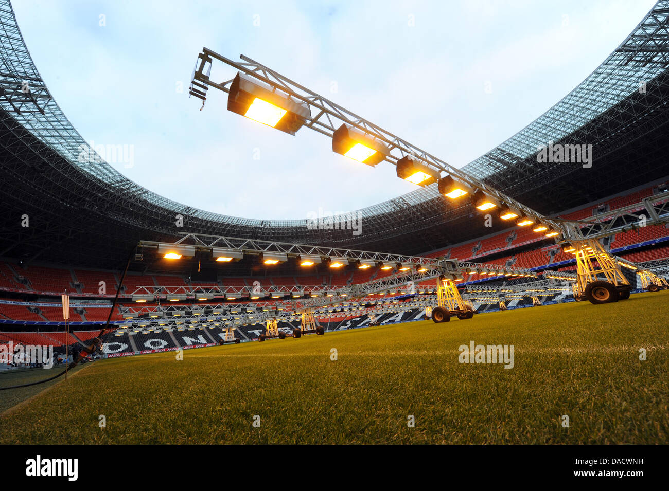 The grass at Donbas Arena is treated with light to improve its quality ...