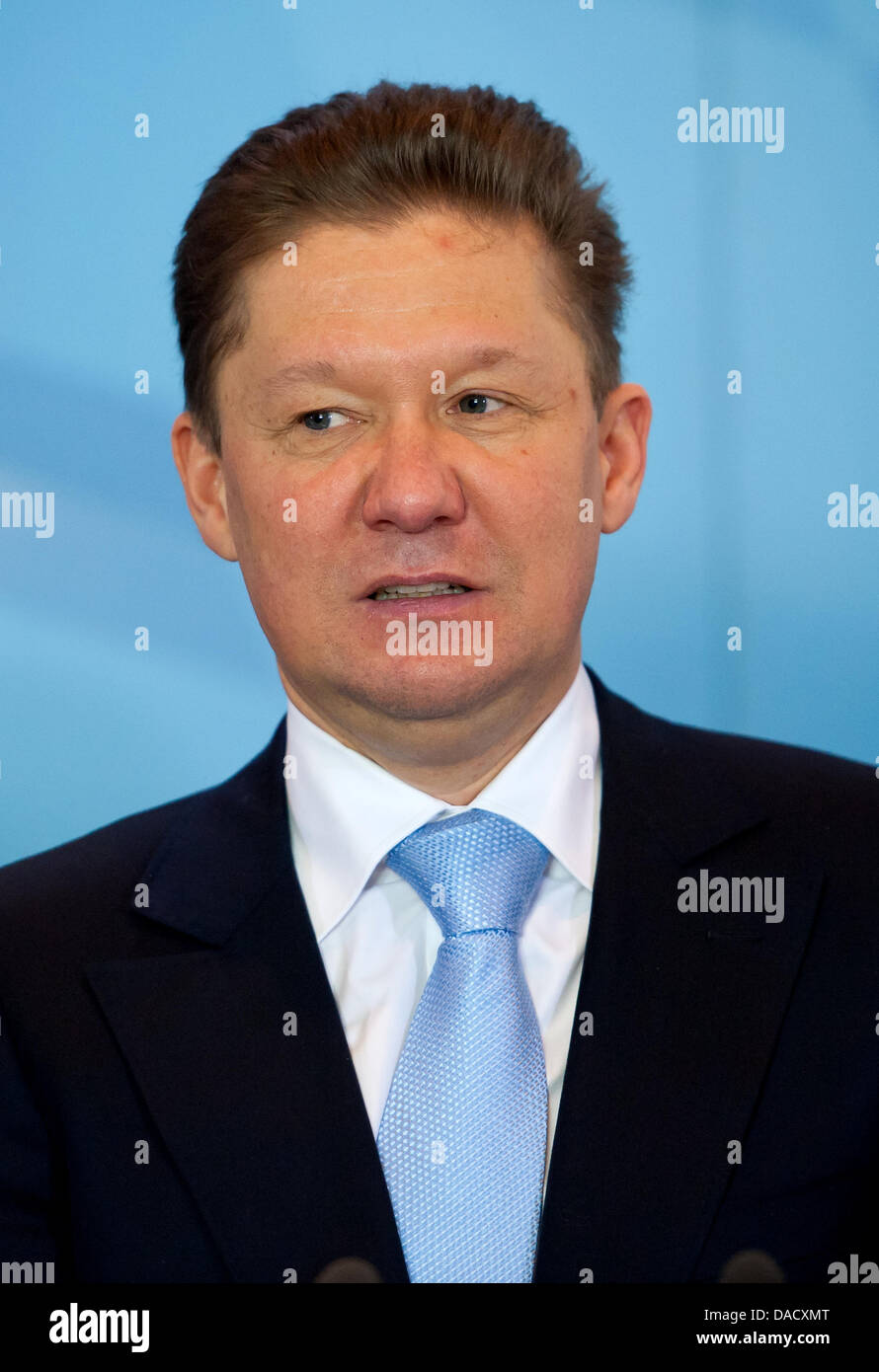 CEO of OAO Gazprom Alexey Miller talks during a meeting with Premier of ...