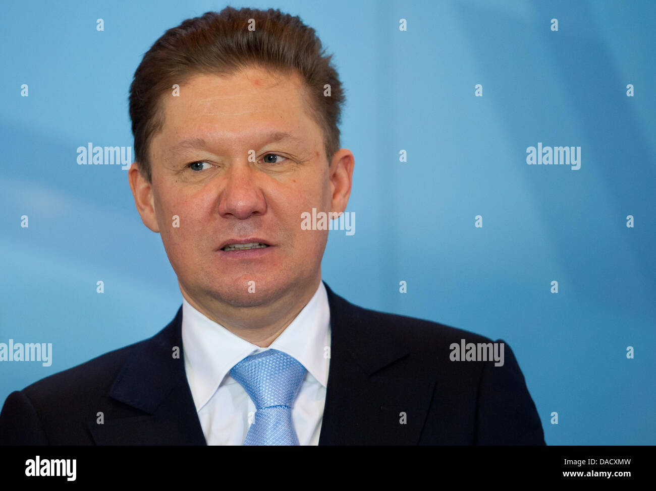 CEO of OAO Gazprom Alexey Miller talks during a meeting with Premier of ...