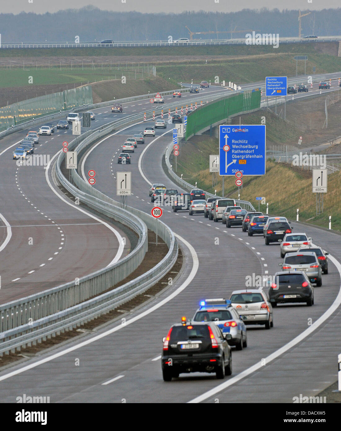 Cars head for Leipzig along a section of the A72 motorway near ...