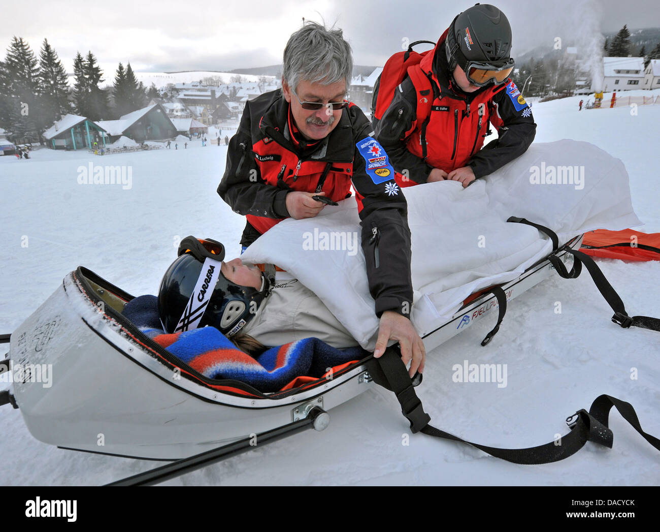 Members of a mountain rescue service of the German red cross (DRK) are ...