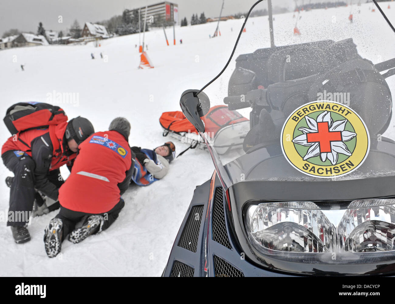 Members of a mountain rescue service of the German red cross (DRK) are ...