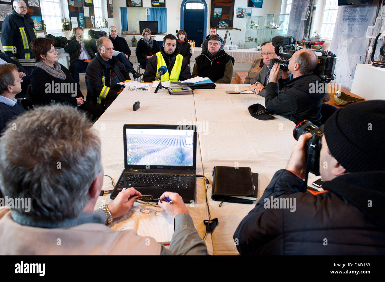 Chief of operations Daniel Hartlieb (back row-yellow vest) and mayor of ...