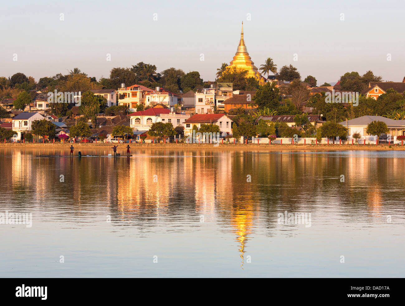 View of Kengtung looking across Naung Tung Lake towards the stupa of ...