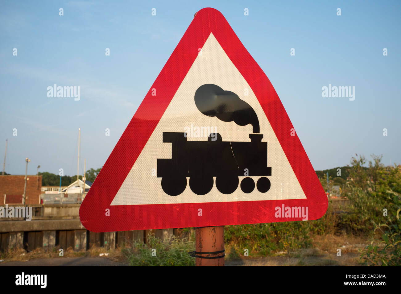 Railway crossing sign (UK Stock Photo - Alamy