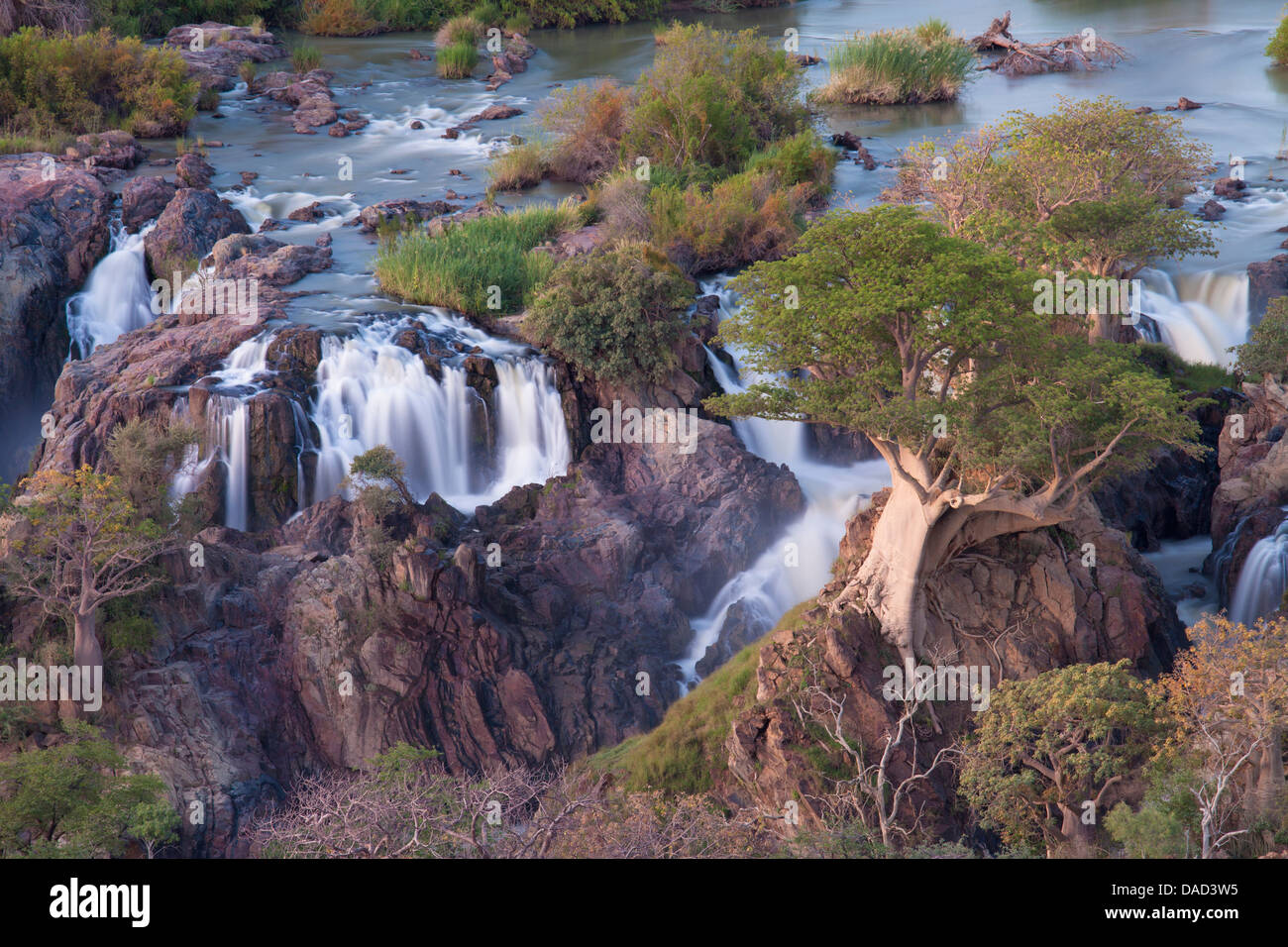 Epupa Falls on the Kunene River (which forms the border between Namibia ...