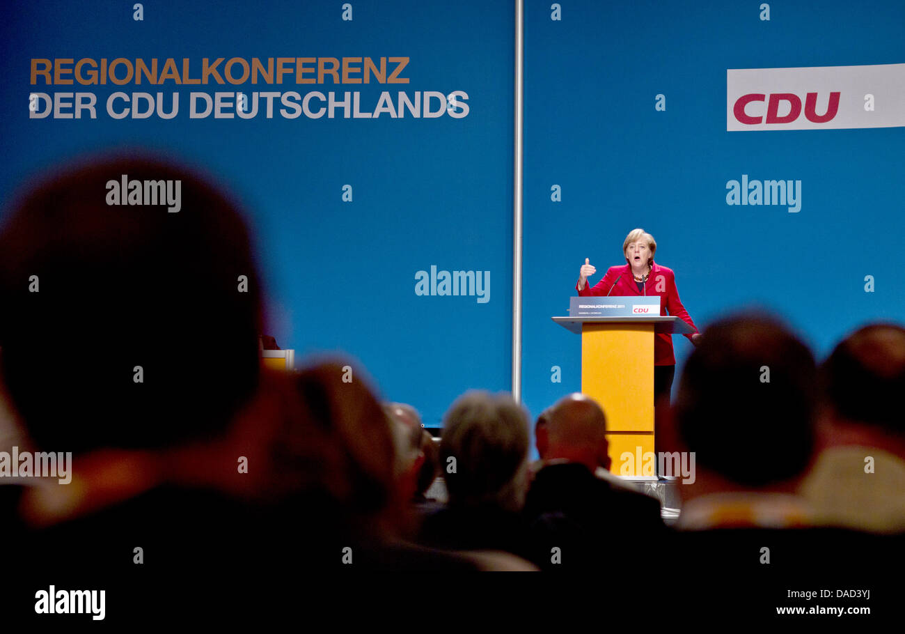German Chancellor Angela Merkel (CDU) delivers a speech during the ...