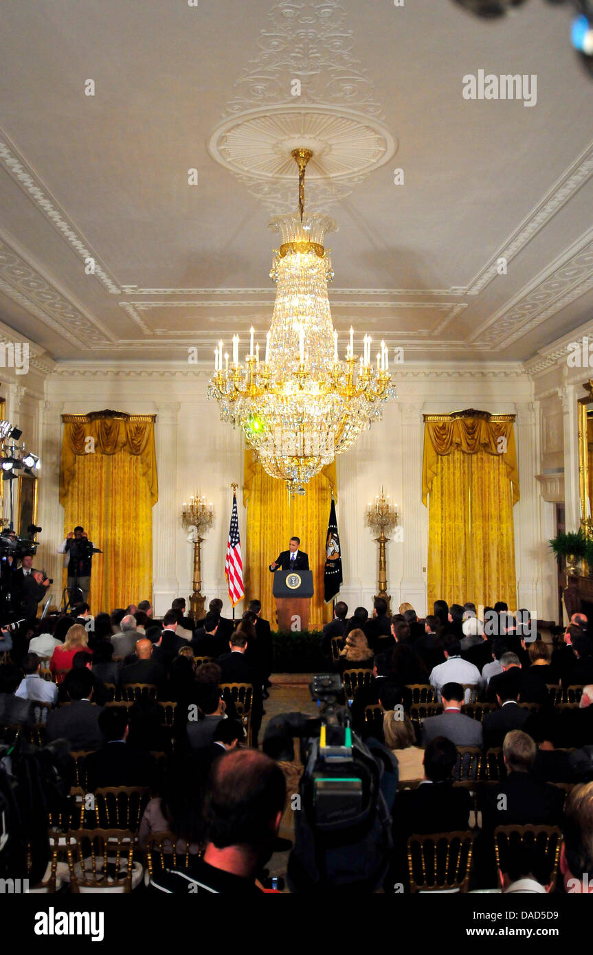 Wide view of United States President Barack Obama's press conference in ...