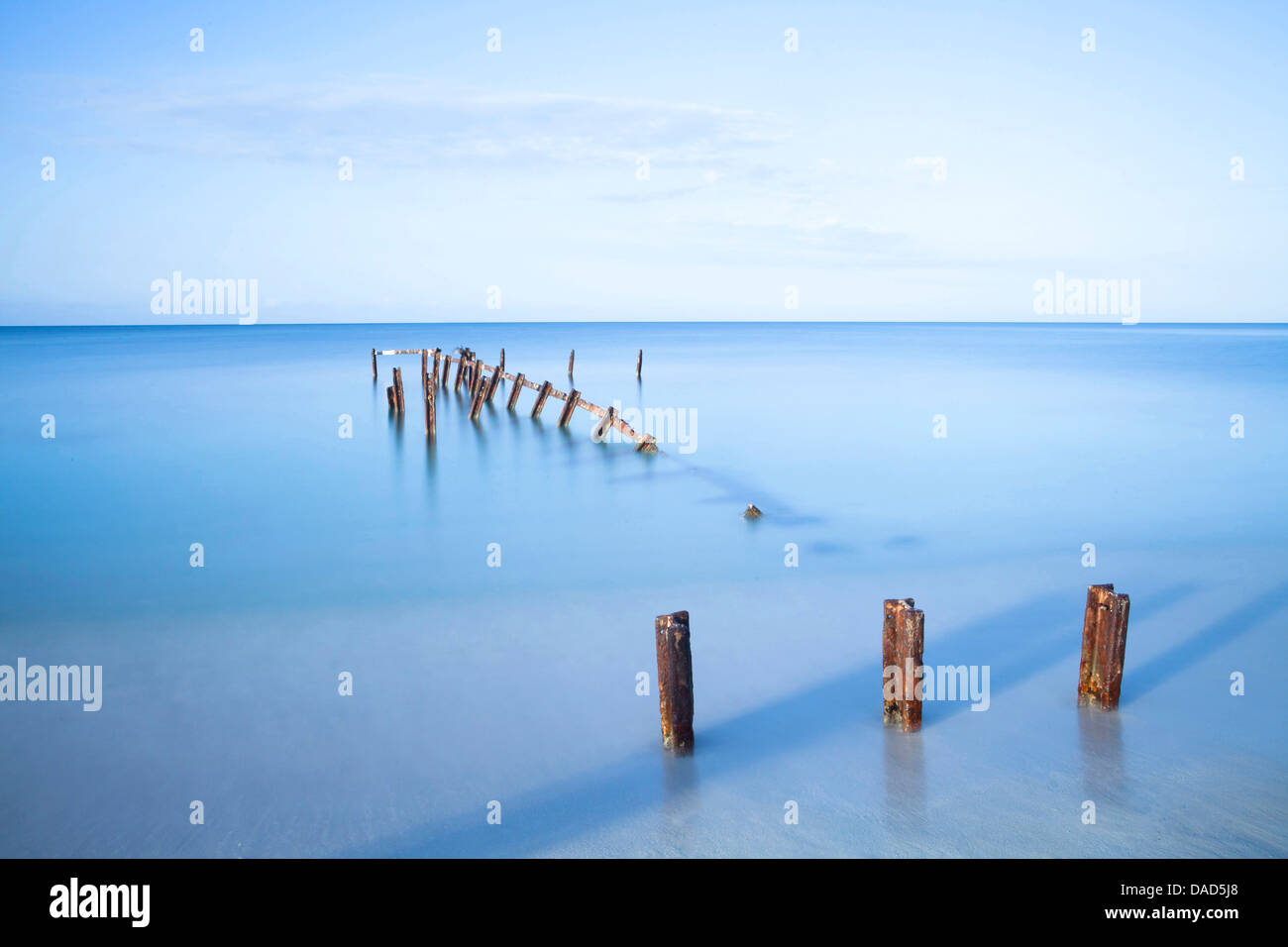 Old jetty in the Caribbean Sea, early morning, Playa Ancon, Trinidad ...