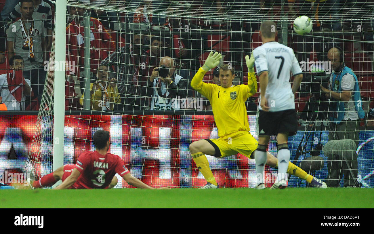 Turkey's Hakan Balta (L) scores the 1-2 against goalkeeper Manuel Neuer ...