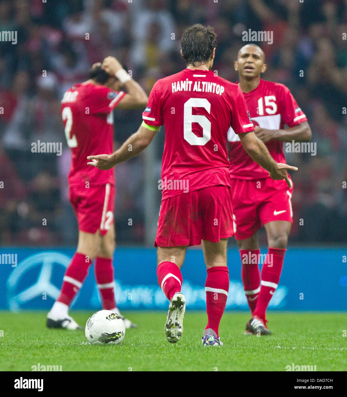 Servet Cetin (L-R), Hamit Altintop and Mehmet Aurelio of Turkey during ...