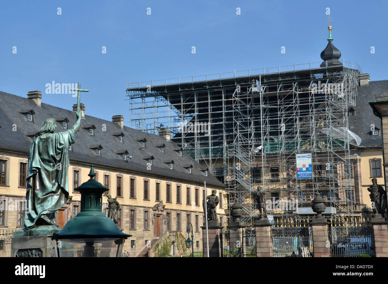 A scaffold is installed over the city palace Fulda in Fulda, Germany ...