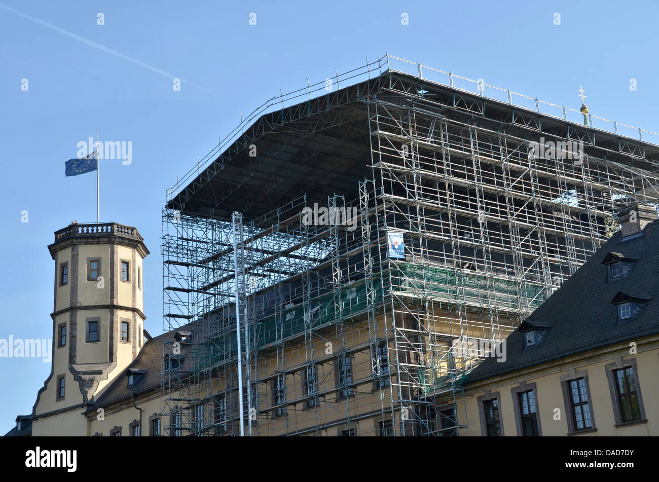 A scaffold is installed over the city palace Fulda in Fulda, Germany ...