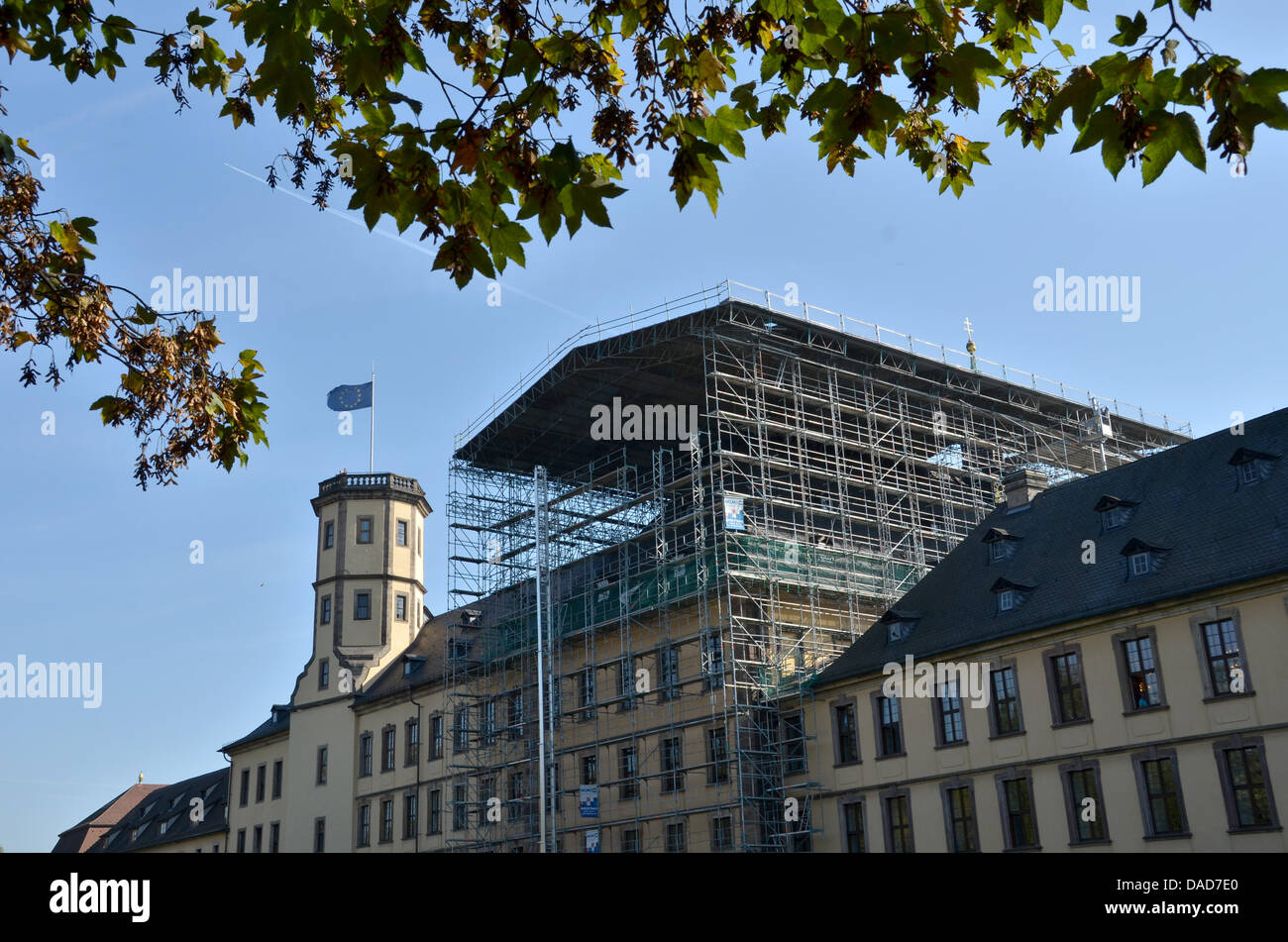 A scaffold is installed over the city palace Fulda in Fulda, Germany ...