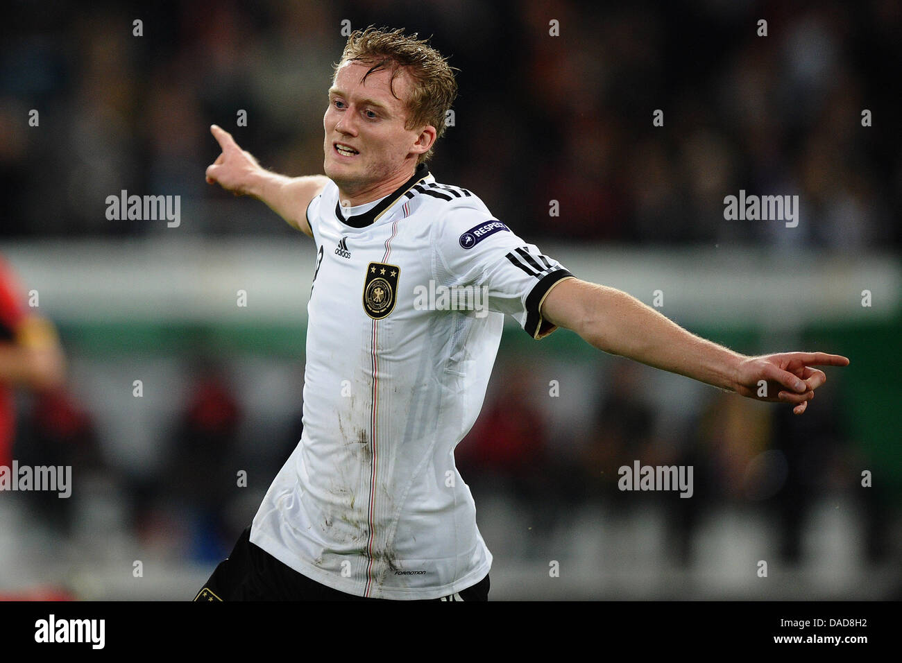 Germany's Andre Schuerrle cheeras after his 2-0 goal during the Group A ...