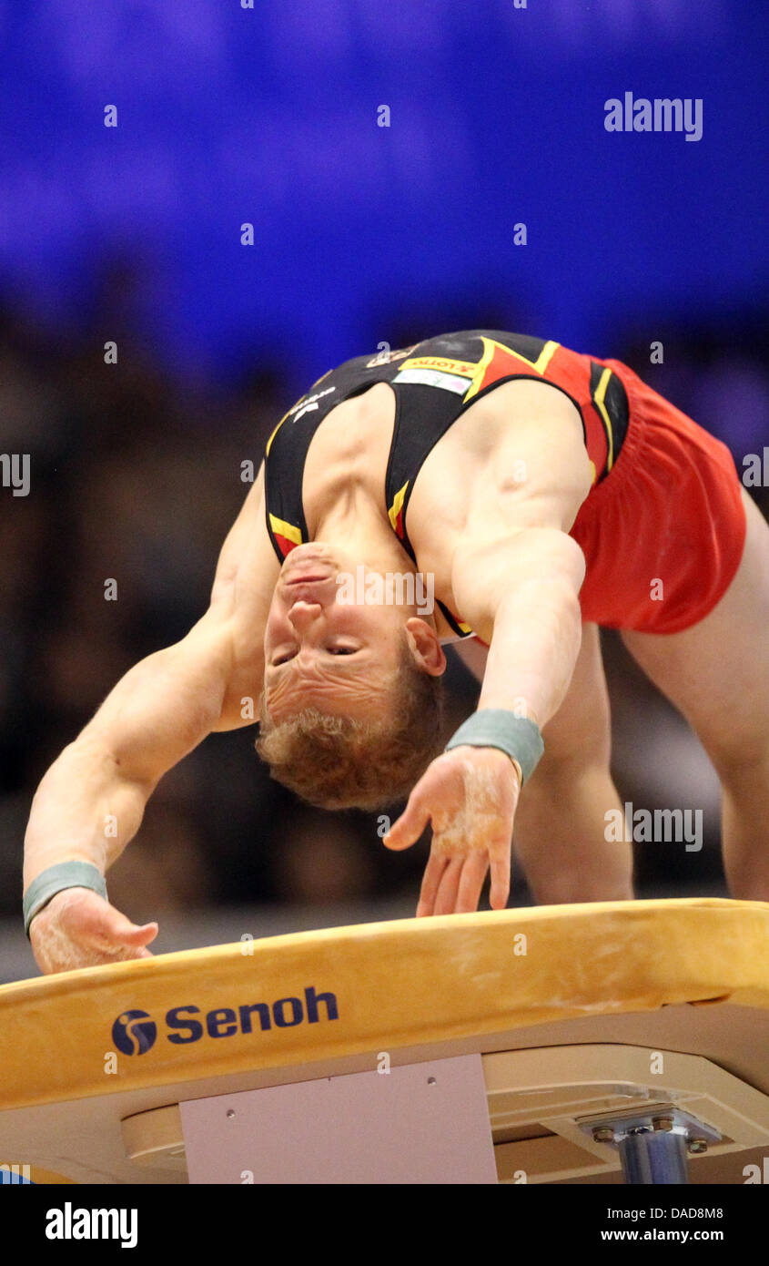 Fabian Hambüchen of Germany performs on the vaulting table during the ...