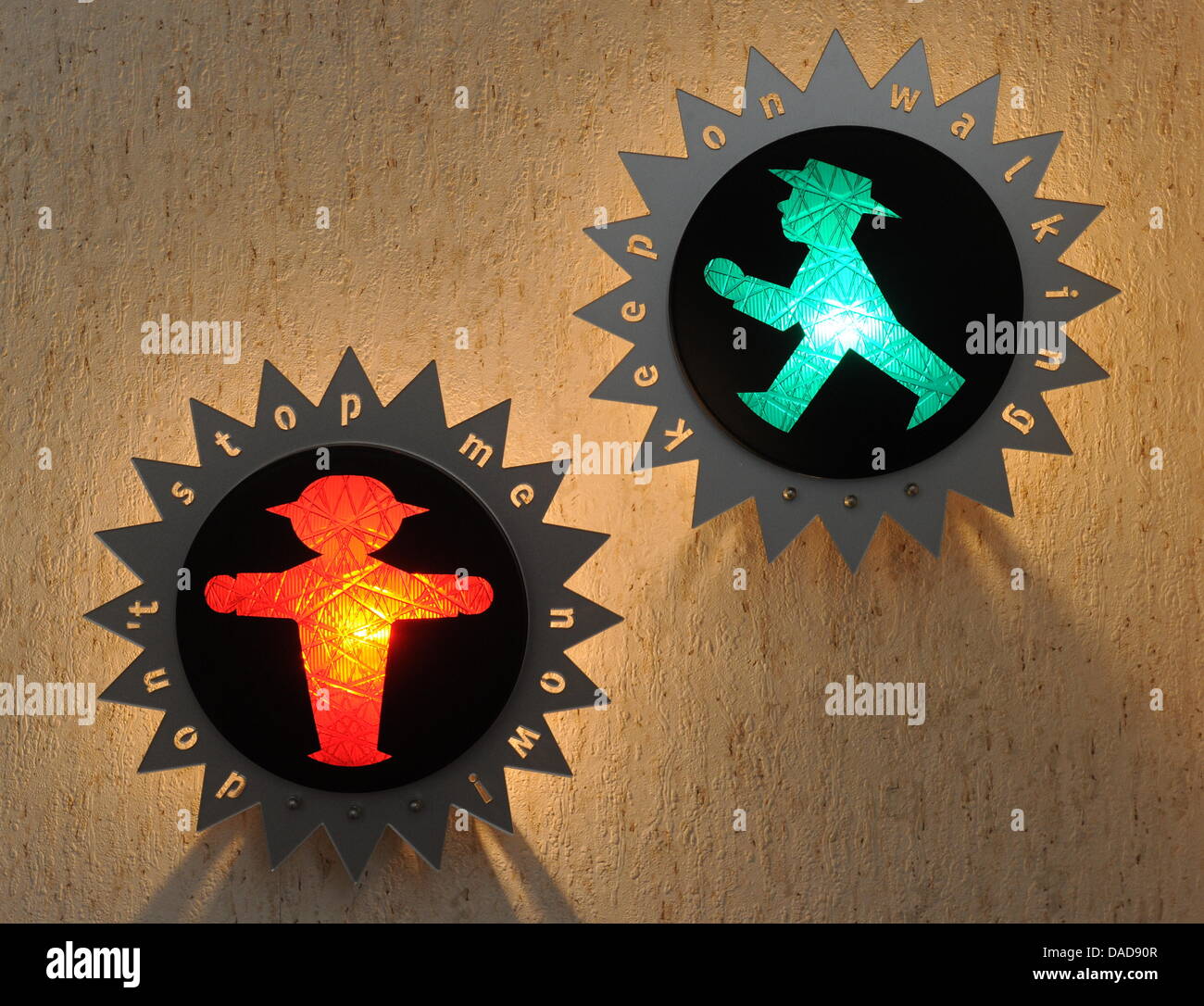 Wall lights made from East German pedestrian signals hand in the home ...