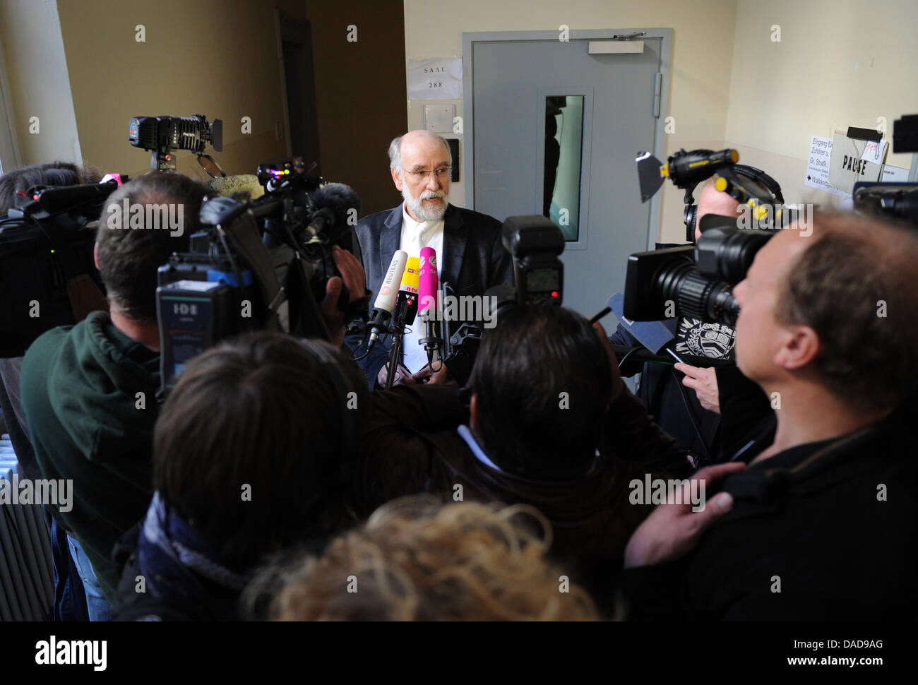 Helfried Roubicek, the lawyer of defendant Thomas Drach, gives an ...