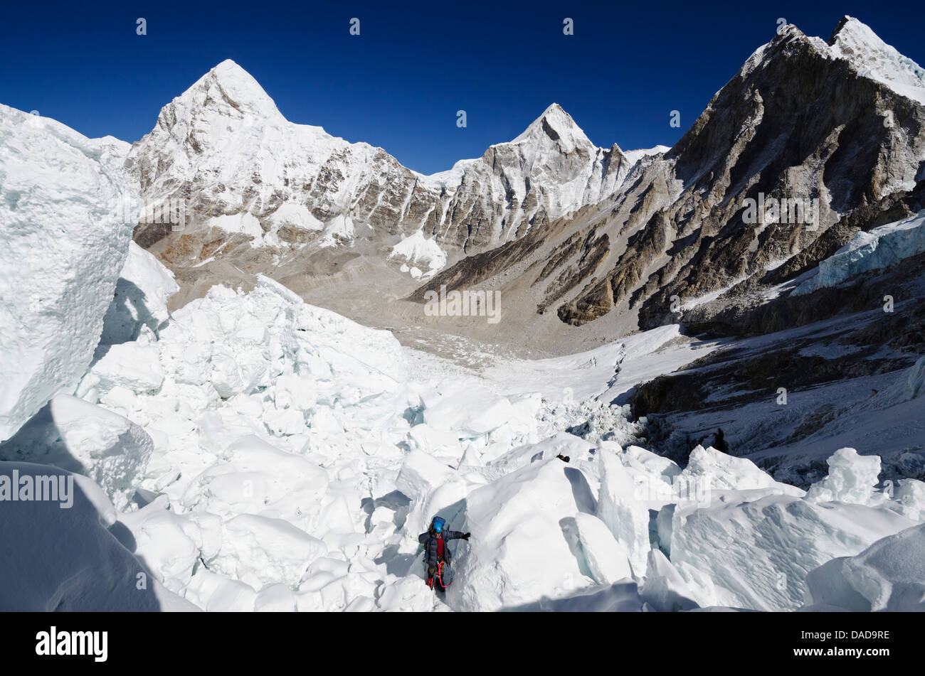 Climber in the Khumbu icefall, Mount Everest, Solu Khumbu Everest ...