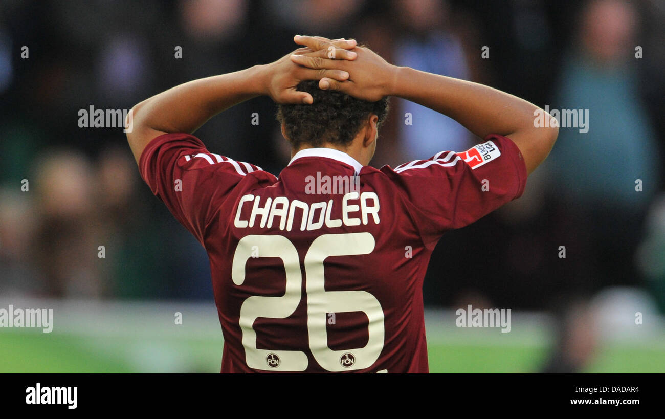 Nuremberg's Timothy Chandler looks gestures after the Bundesliga soccer ...