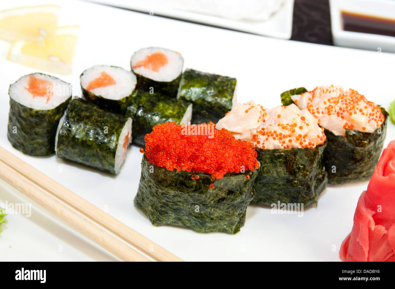 delicious seafood sushi at a Japanese restaurant Stock Photo - Alamy