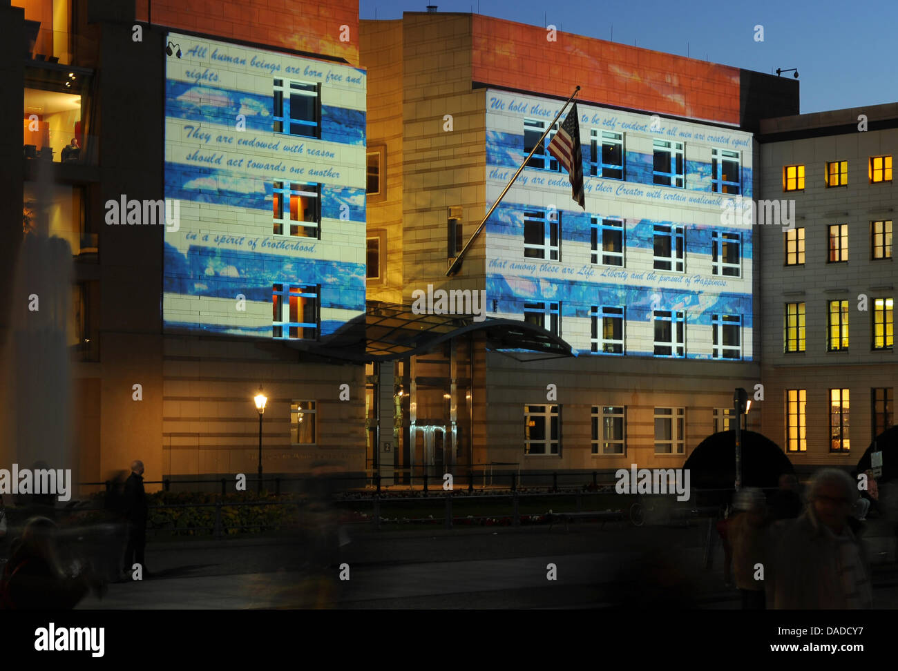 The American embassy is colourfully illuminated with parts of the ...