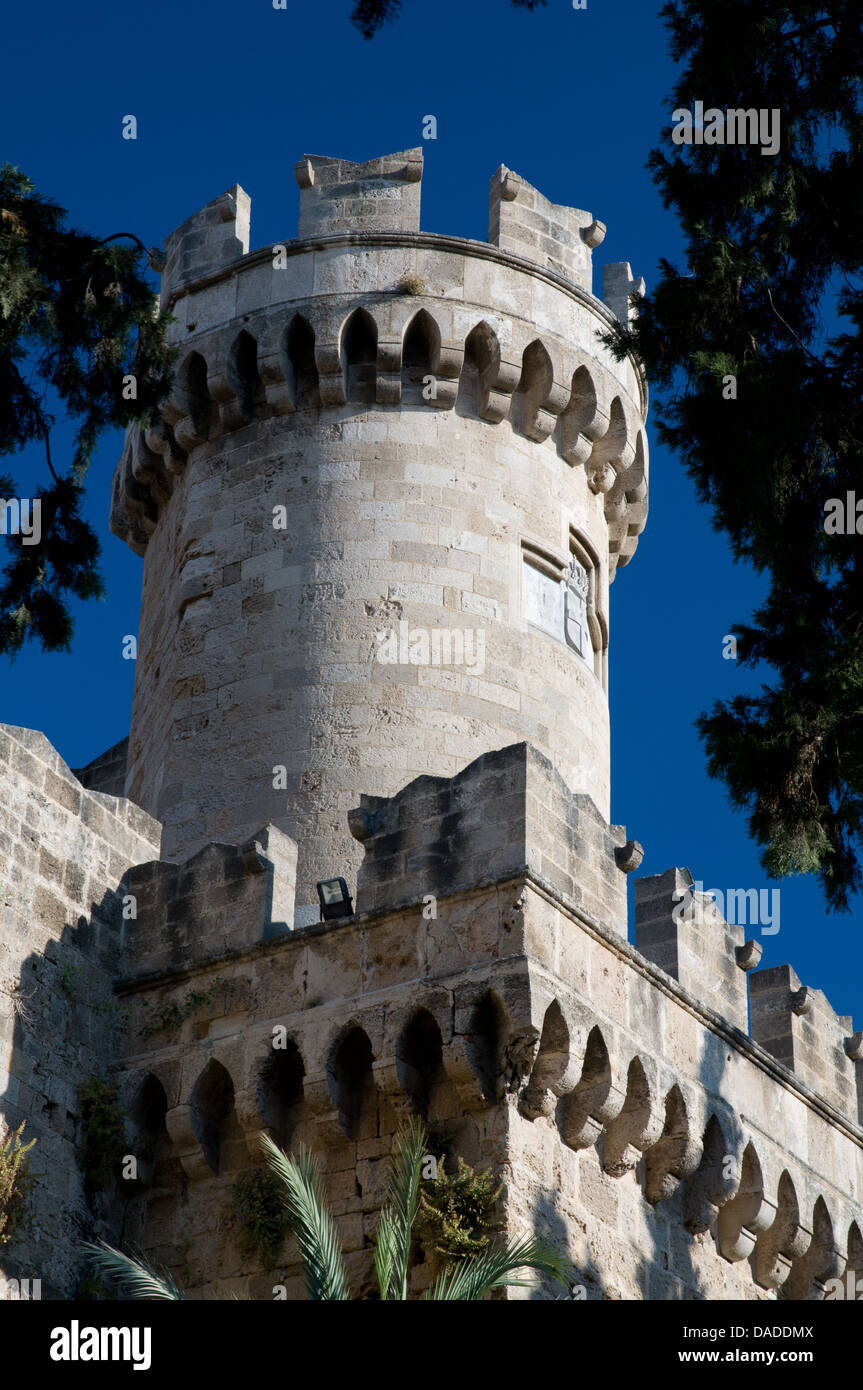Medieval tower in crusader fortress of Rhodes, Greece Stock Photo - Alamy