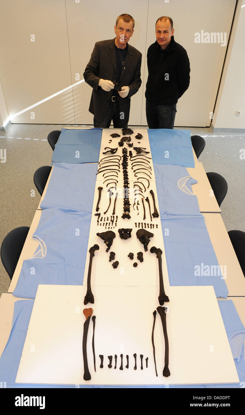 Forensich scientist Klaus Pueschel (L) and Archaeologist Juergen Baer ...