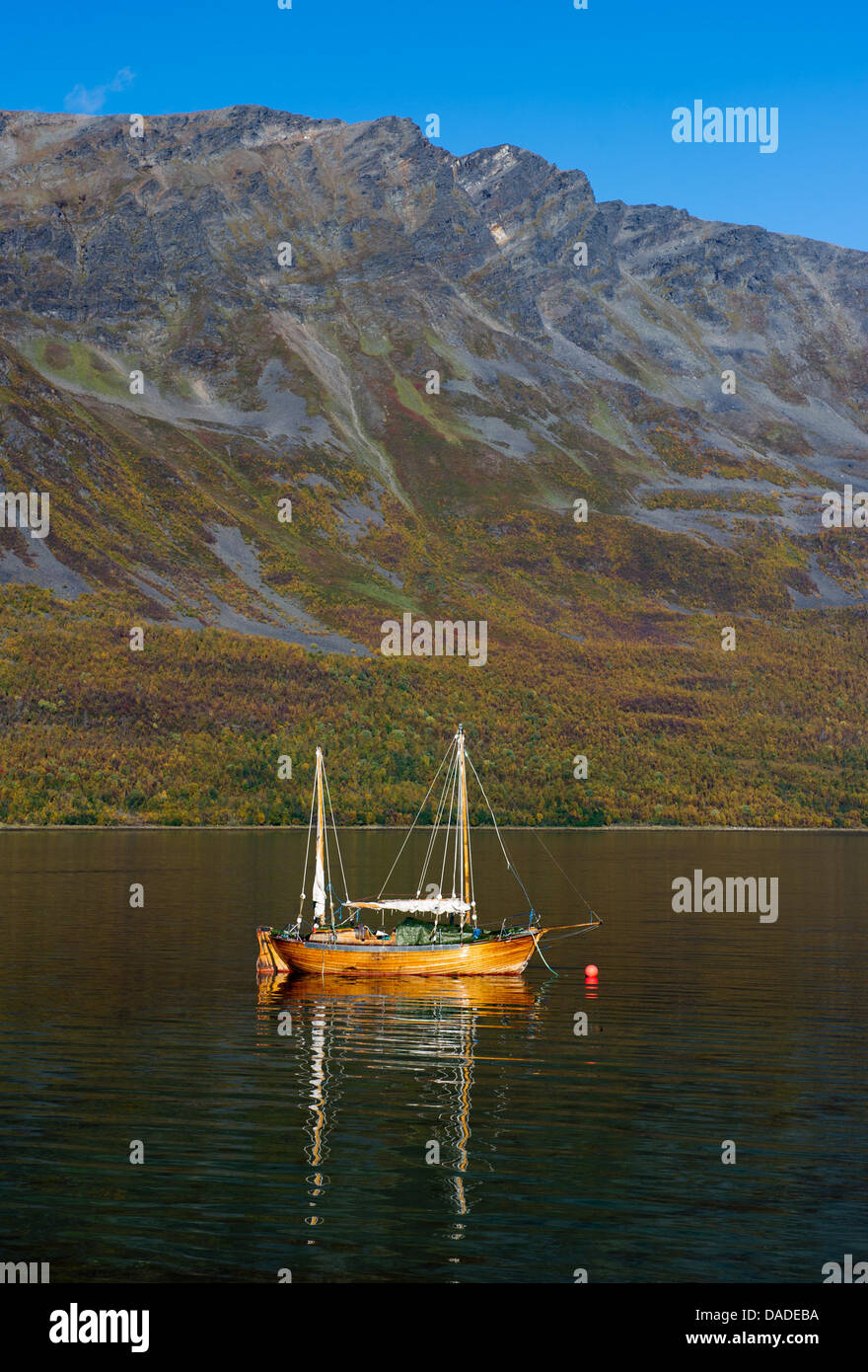 Autumn at a fjord in Storstein, Norway, 19 September 2011. Photo ...