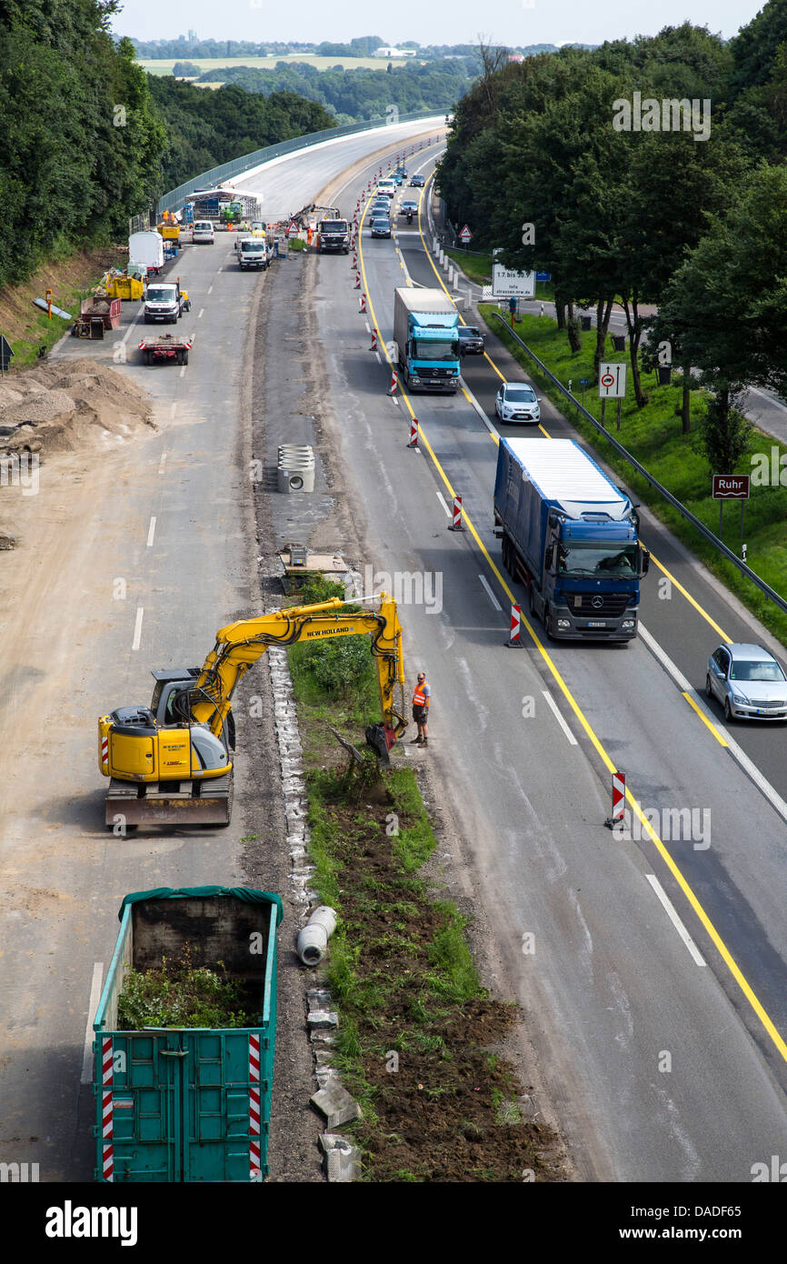 HIghway construction work. A52 German Autobahn, highway. Bridge ...