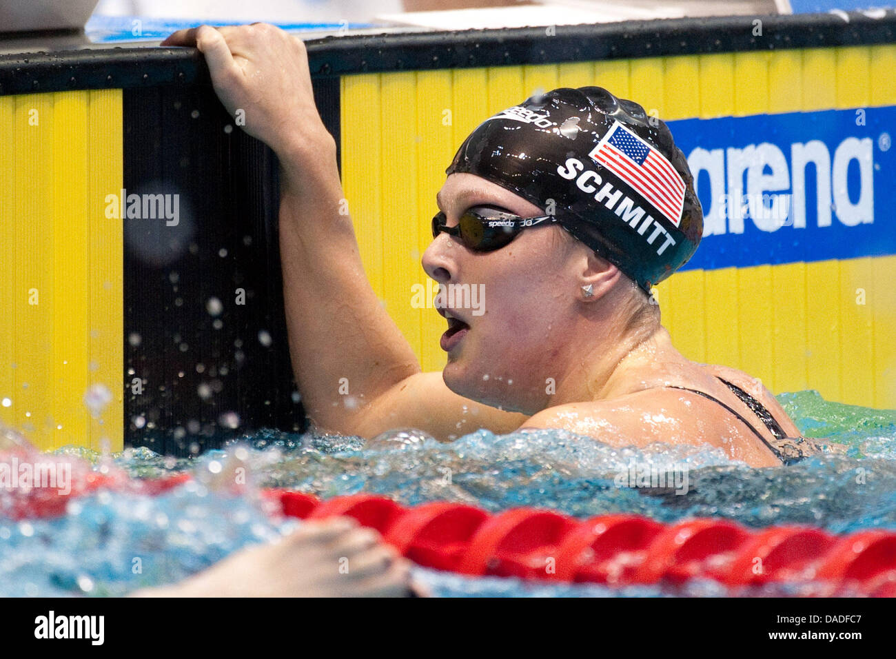 American swimmer Allison Schmitt is seen after the women's 200 meter ...