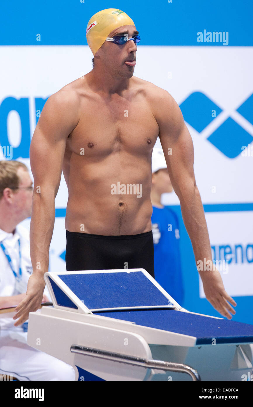 Australian swimmer Matthew Abood prepares for the men's 100 meter freestyle during the swimming ...
