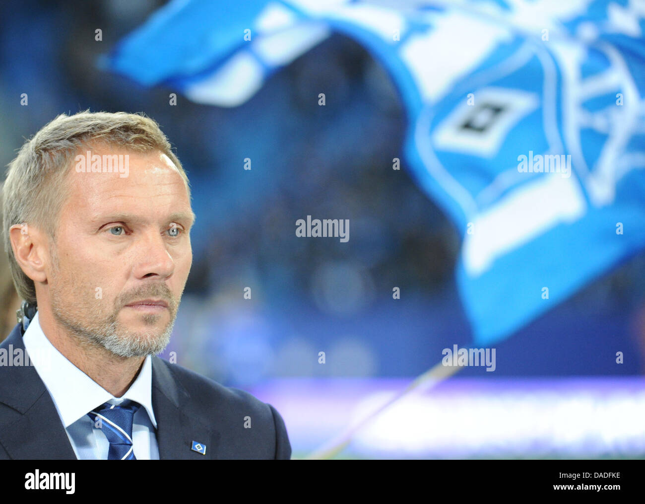 Hamburg's head coach Thorsten Fink gives an intervies before the German ...
