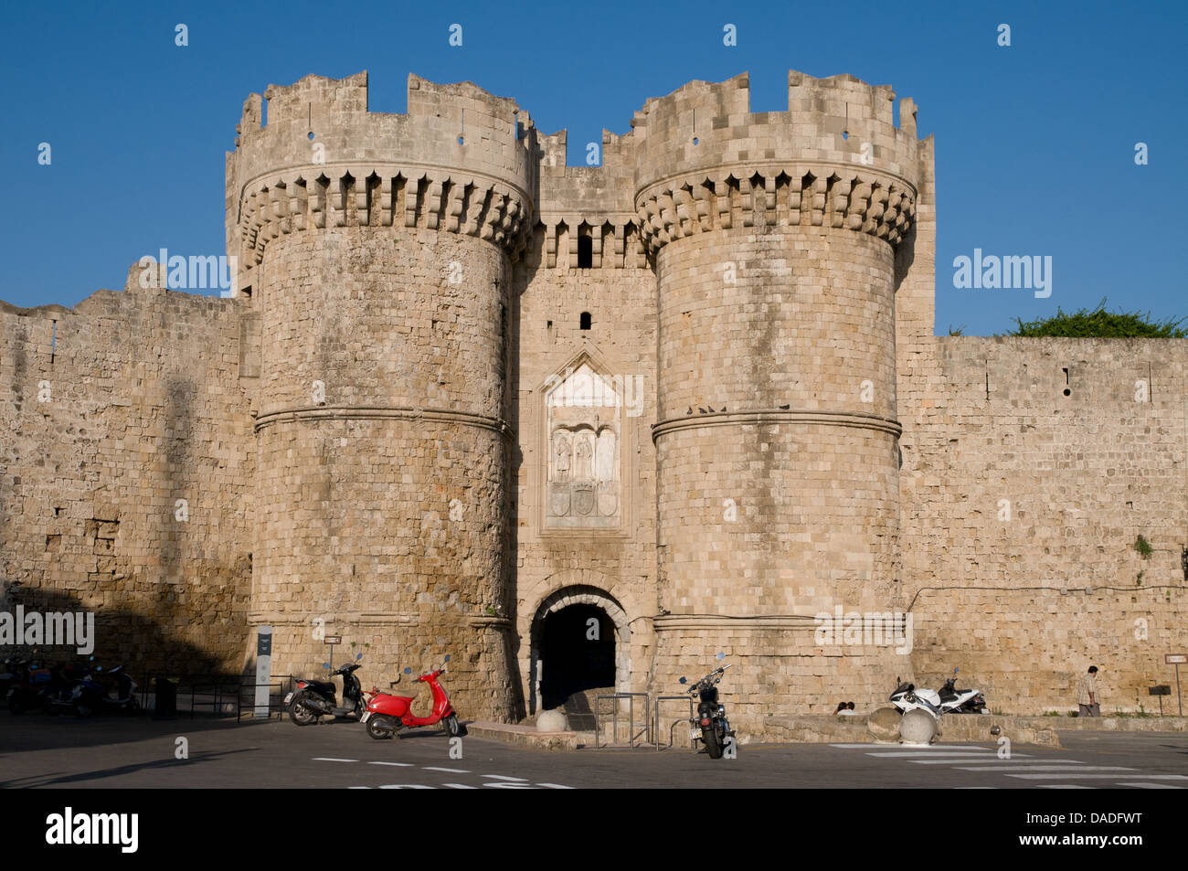 Marine Gate, entrance to medieval city of Rhodes, Greece Stock Photo ...