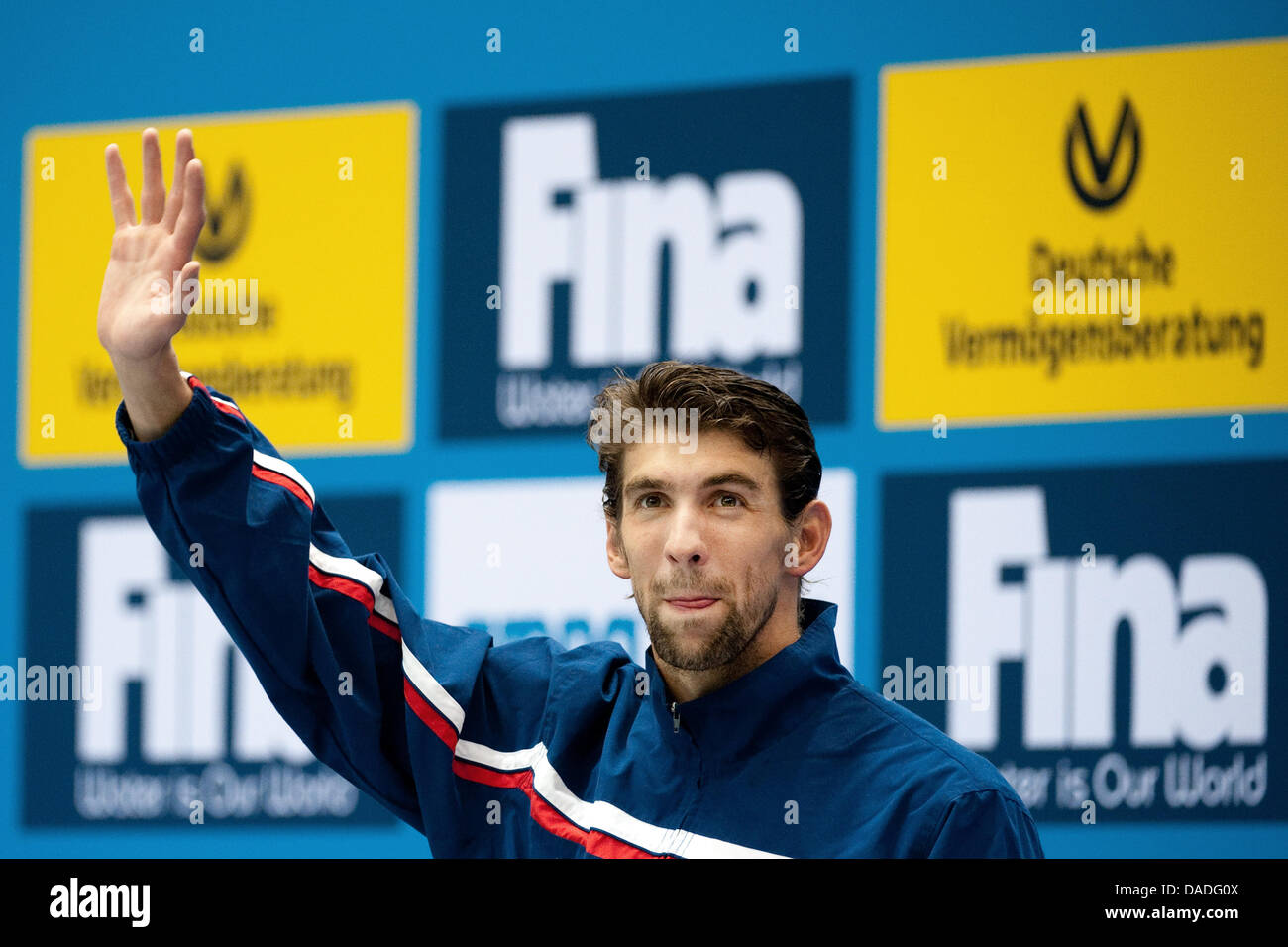 US-American swimmer Michael Phelps smiles during the awards ceremony of ...