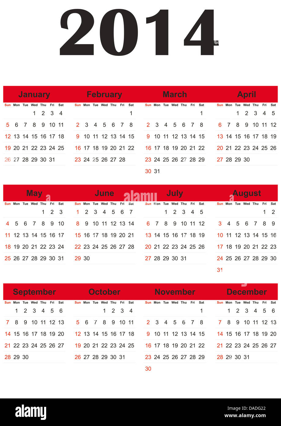 2014 calendar template hi-res stock photography and images - Alamy